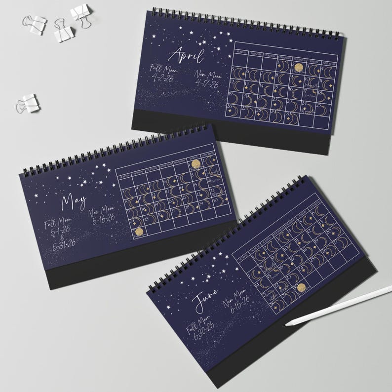 Moon Calendar 2026 • Lunar Phases Desk Calendar • Northern Hemisphere ...