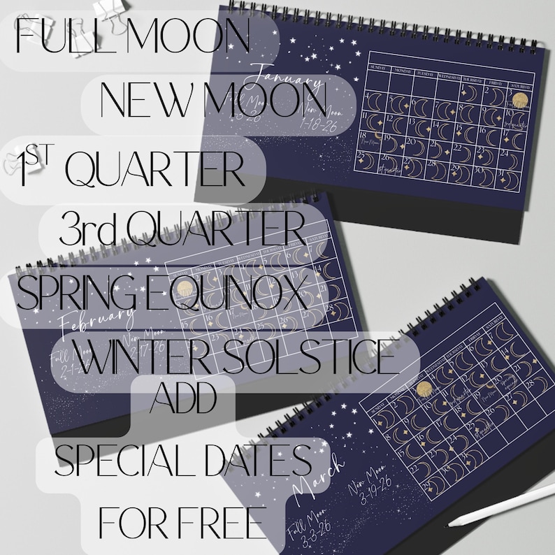 Moon Calendar 2026 • Lunar Phases Desk Calendar • Northern Hemisphere ...