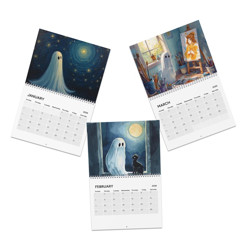 2026 Ghost Calendar – Cute Ghosts, Academia Calendar, Cozy Spooky Wall ...