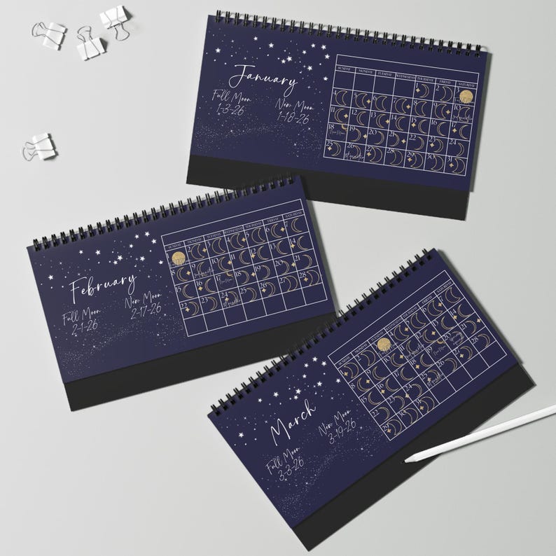Moon Calendar 2026 • Lunar Phases Desk Calendar • Northern Hemisphere ...