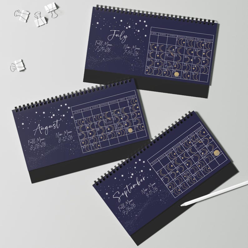 Moon Calendar 2026 • Lunar Phases Desk Calendar • Northern Hemisphere ...