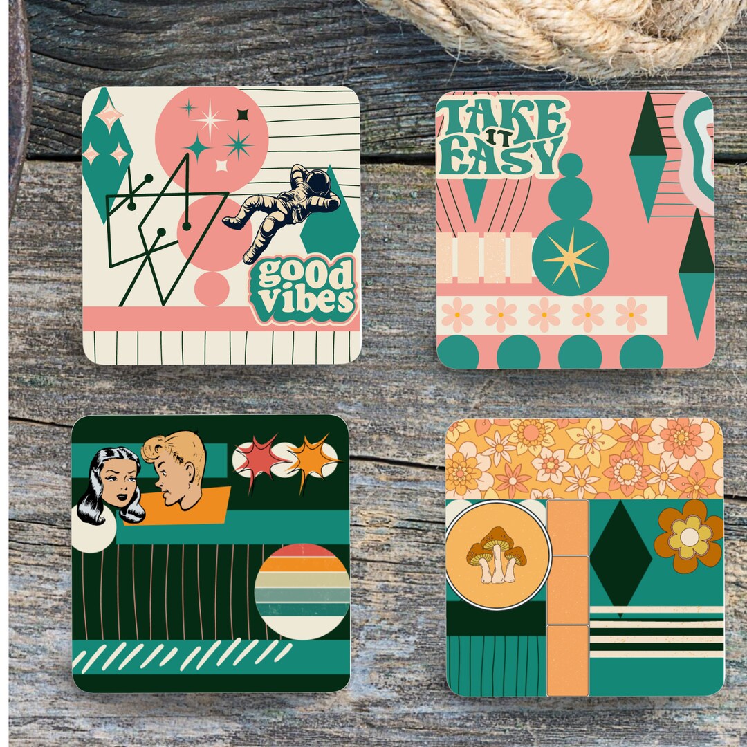 Mid-century Modern Coaster Set Mid-century Shapes MCM - Etsy
