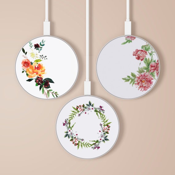Floral Slim Wireless Charger Aesthetic Flower Charging - Etsy