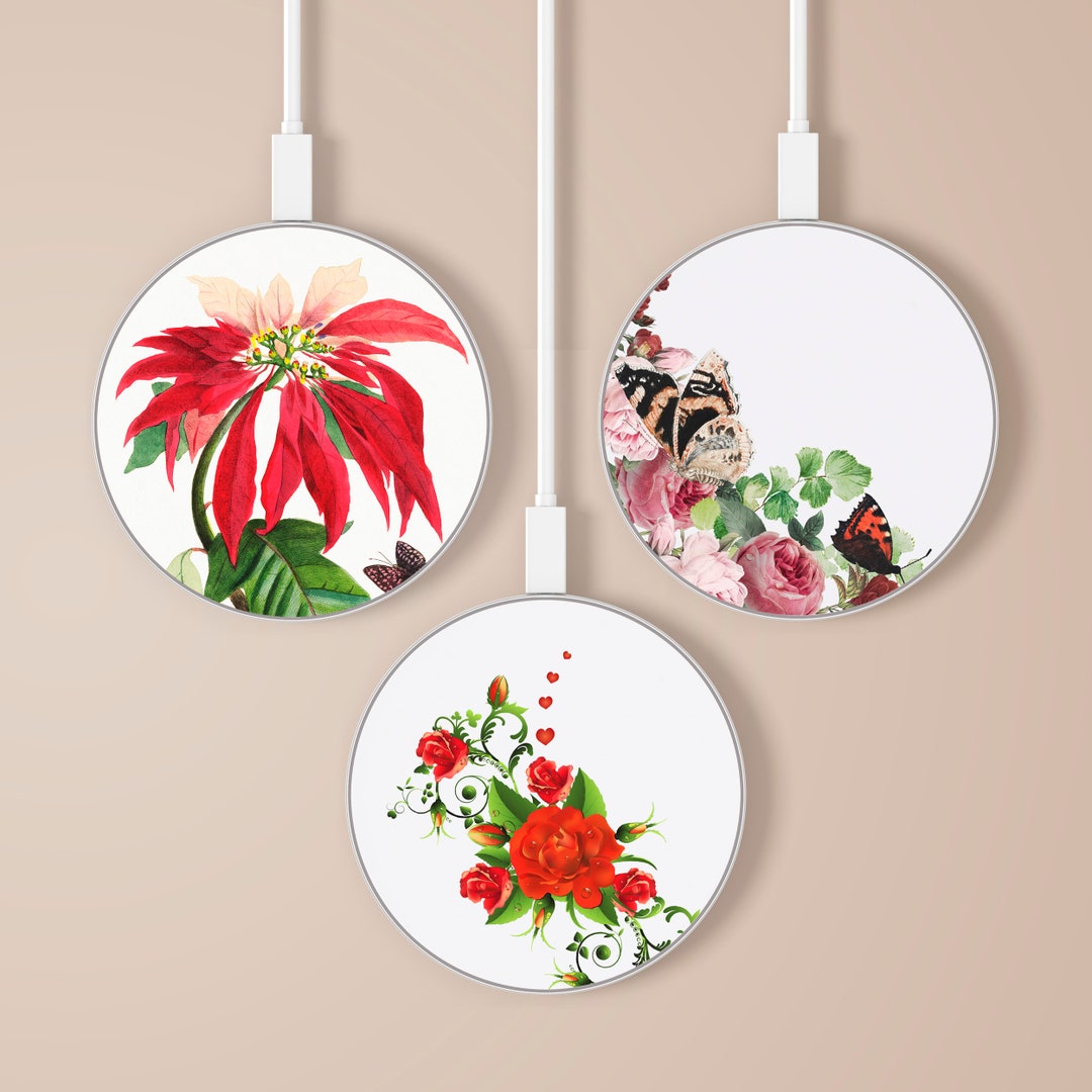 Floral, Slim Wireless Charger, Aesthetic Flower Charging Station Fits ...