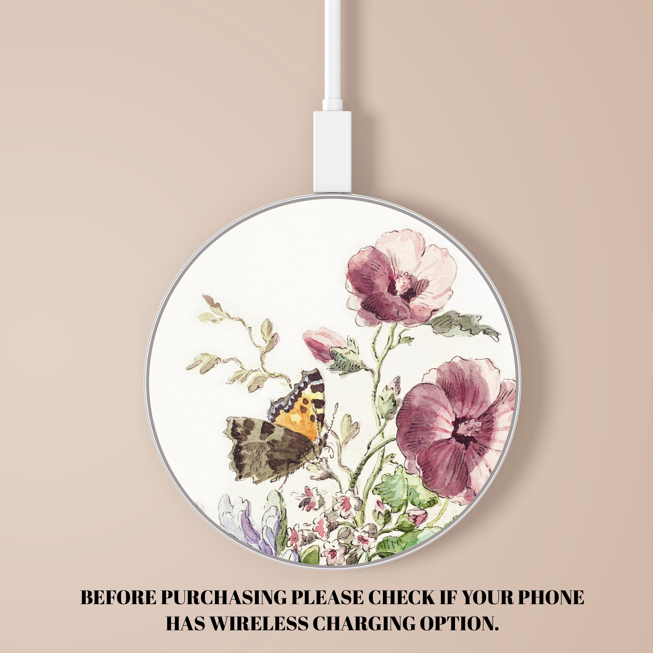 Floral, Slim Wireless Charger, Aesthetic Flower Charging Station Fits ...