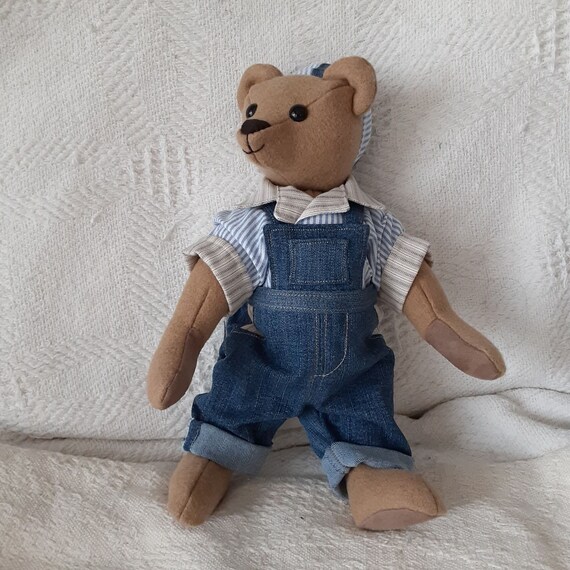 Teddy Bear Handcrafted Wool Vintage Overalls Repurposed | Etsy