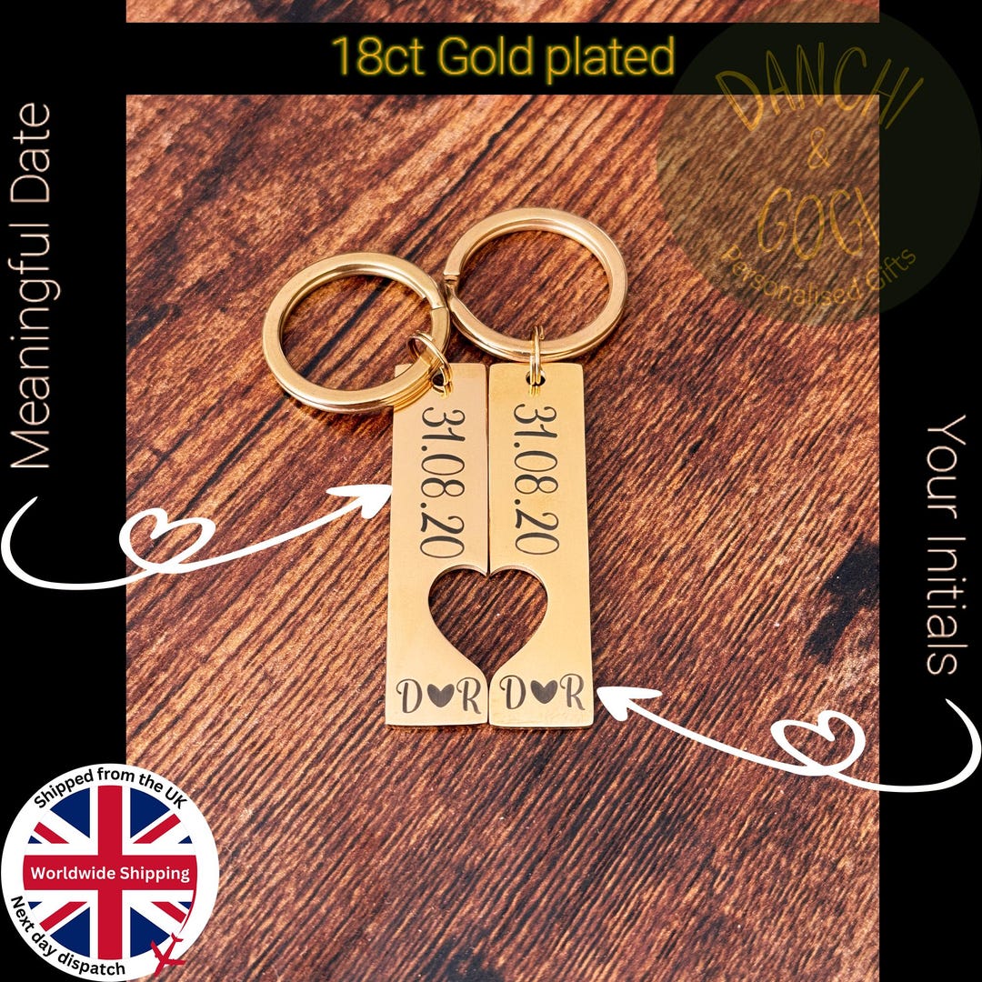 Engraved 18ct Gold Plated Keychain Set: Personalized Couple Gift - Etsy