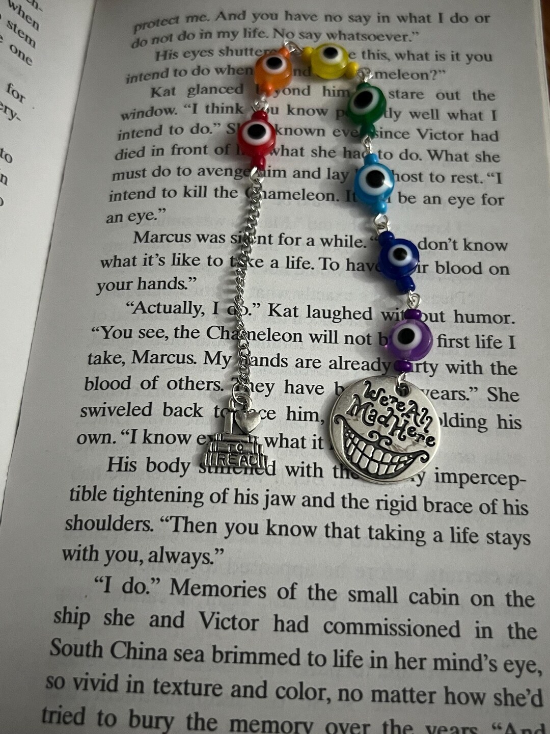 Beaded Bookmark/ Evil Eye Bookmark/ Were All Mad Here/ Bookish Gift ...