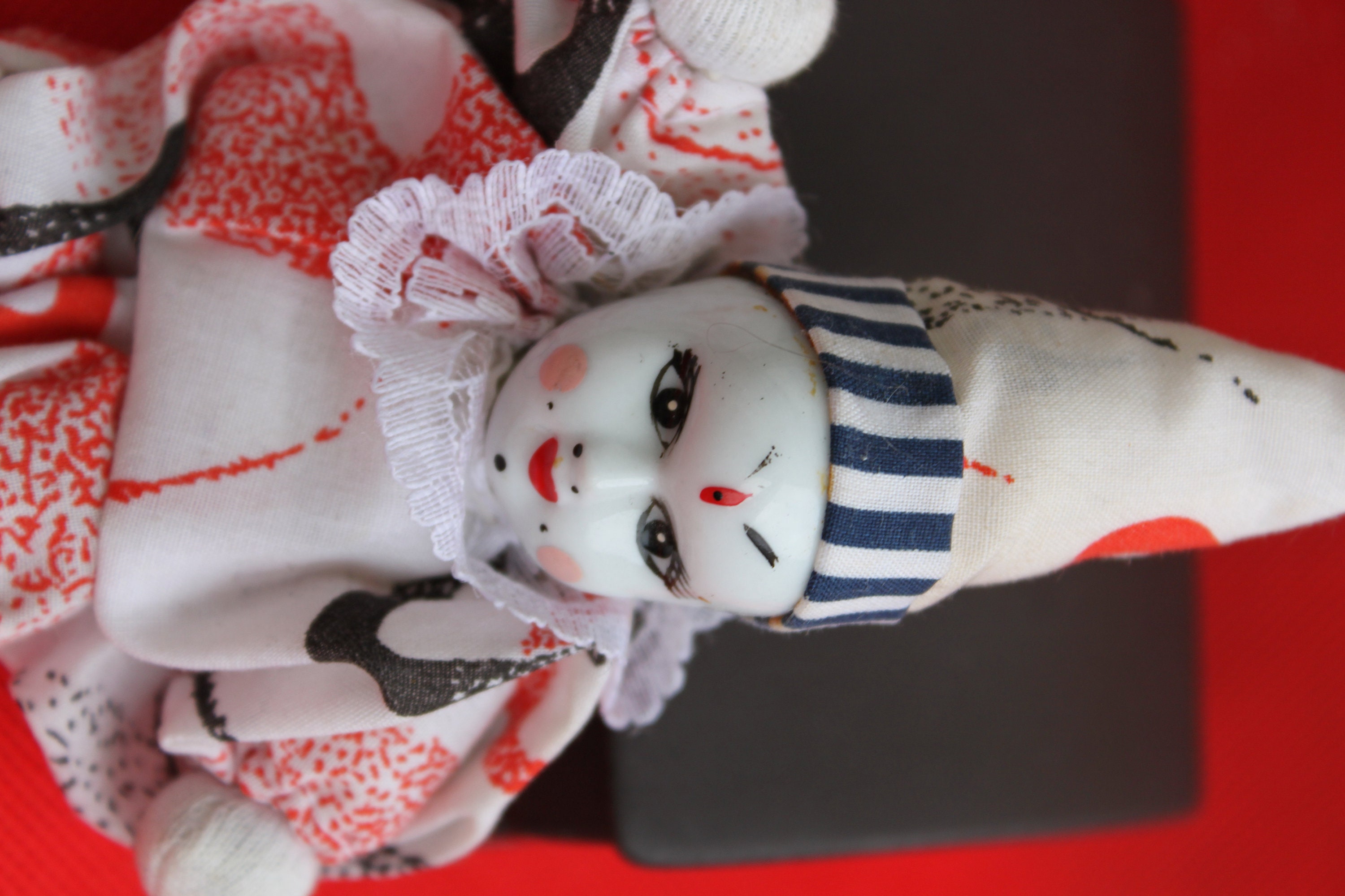 Vintage miniature clown doll with soft body and porcelain baby | Etsy