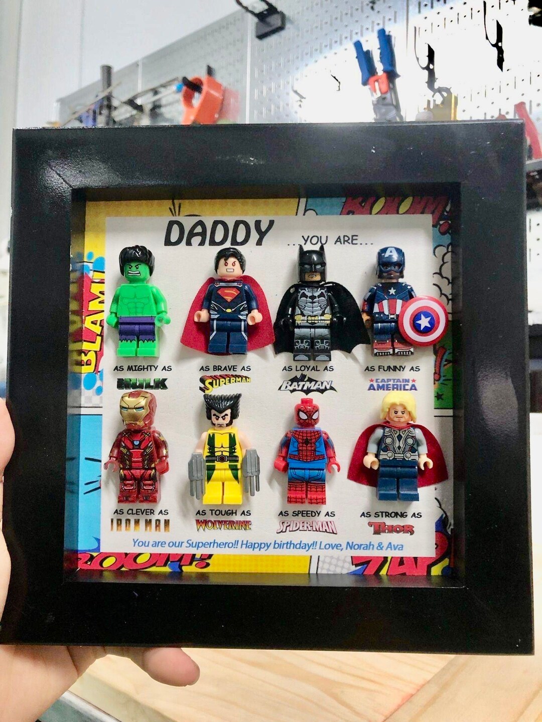 Gifts for Dad: Set of 8 Superhero Figures Personalised Framed Wall ...