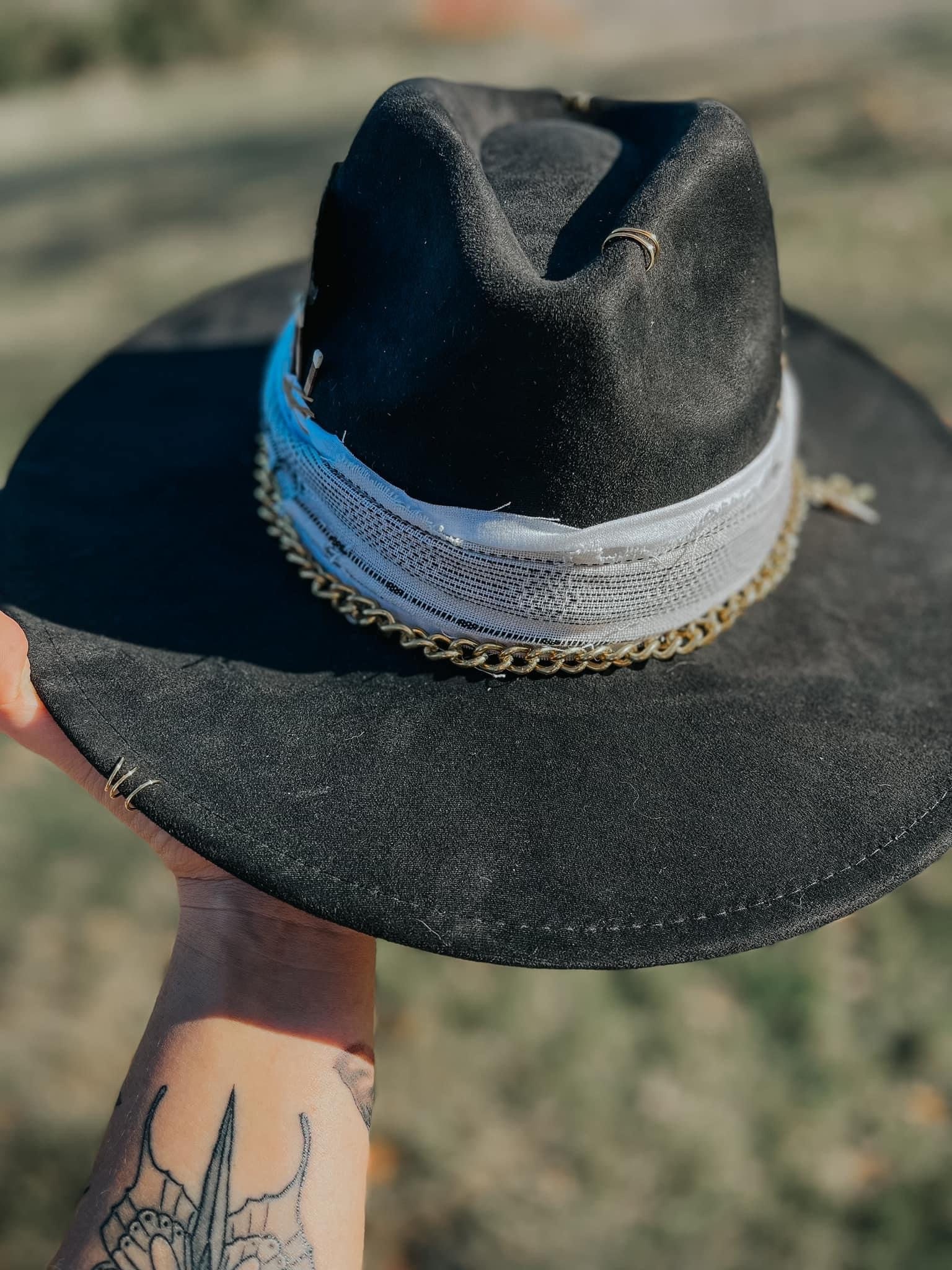 Black & Gold Custom Wide Brim Fedora Cards Concert Western Gothic ...