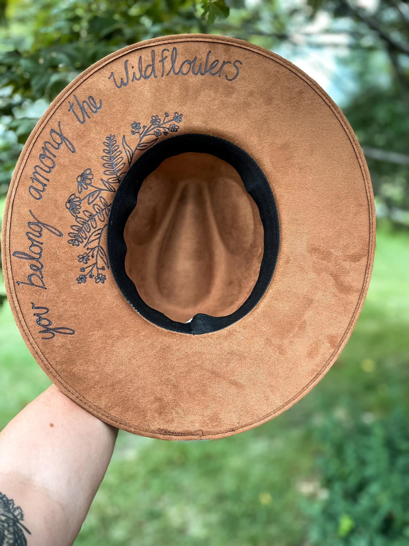 Burned Custom Wide Brim Fedora Hat Wildflowers, Bandana, Lace, Country, Boho, Concert, Derby ...