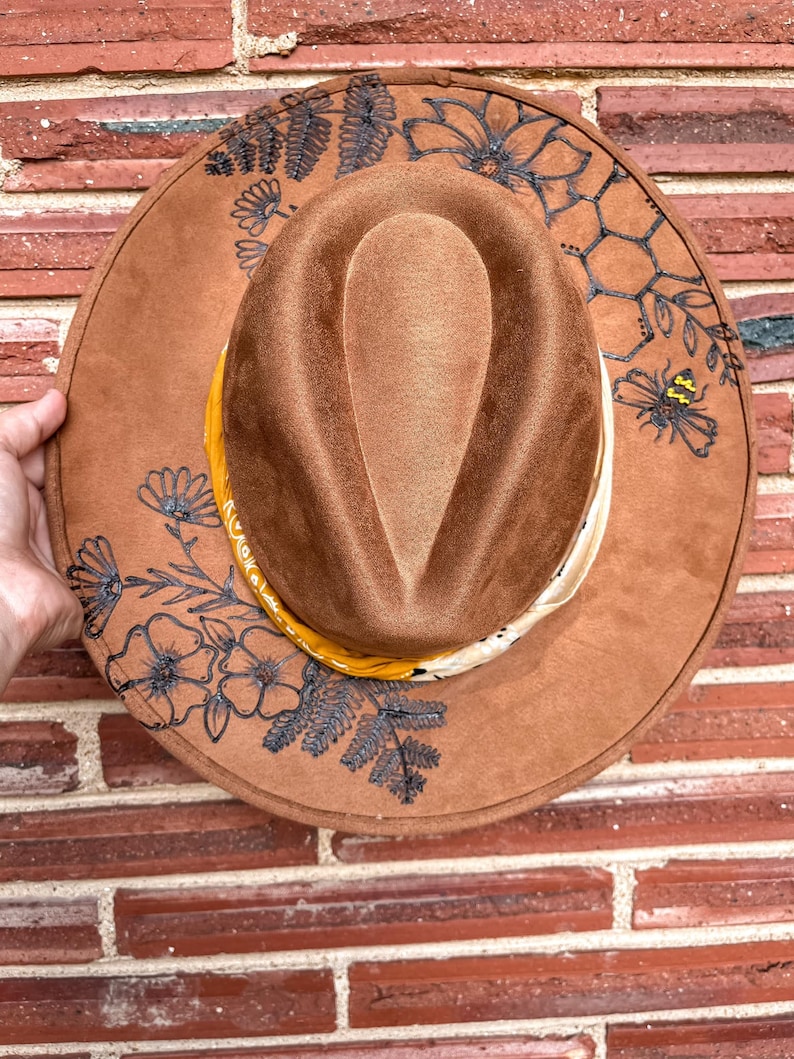 Hand Burned and Beaded Wide Brim Custom Fedora Hat Honey - Etsy
