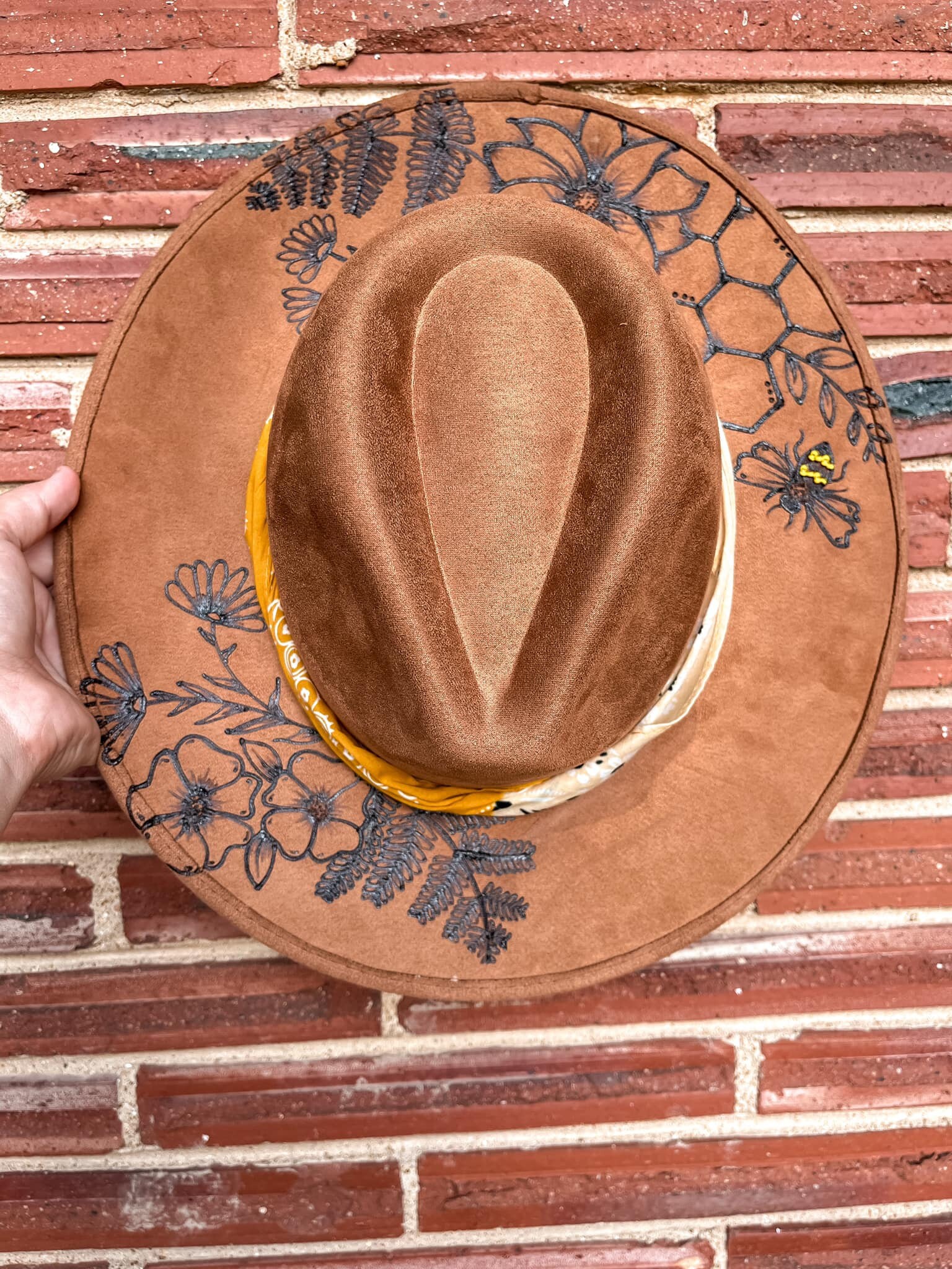 Hand Burned and Beaded Wide Brim Custom Fedora Hat Honey - Etsy