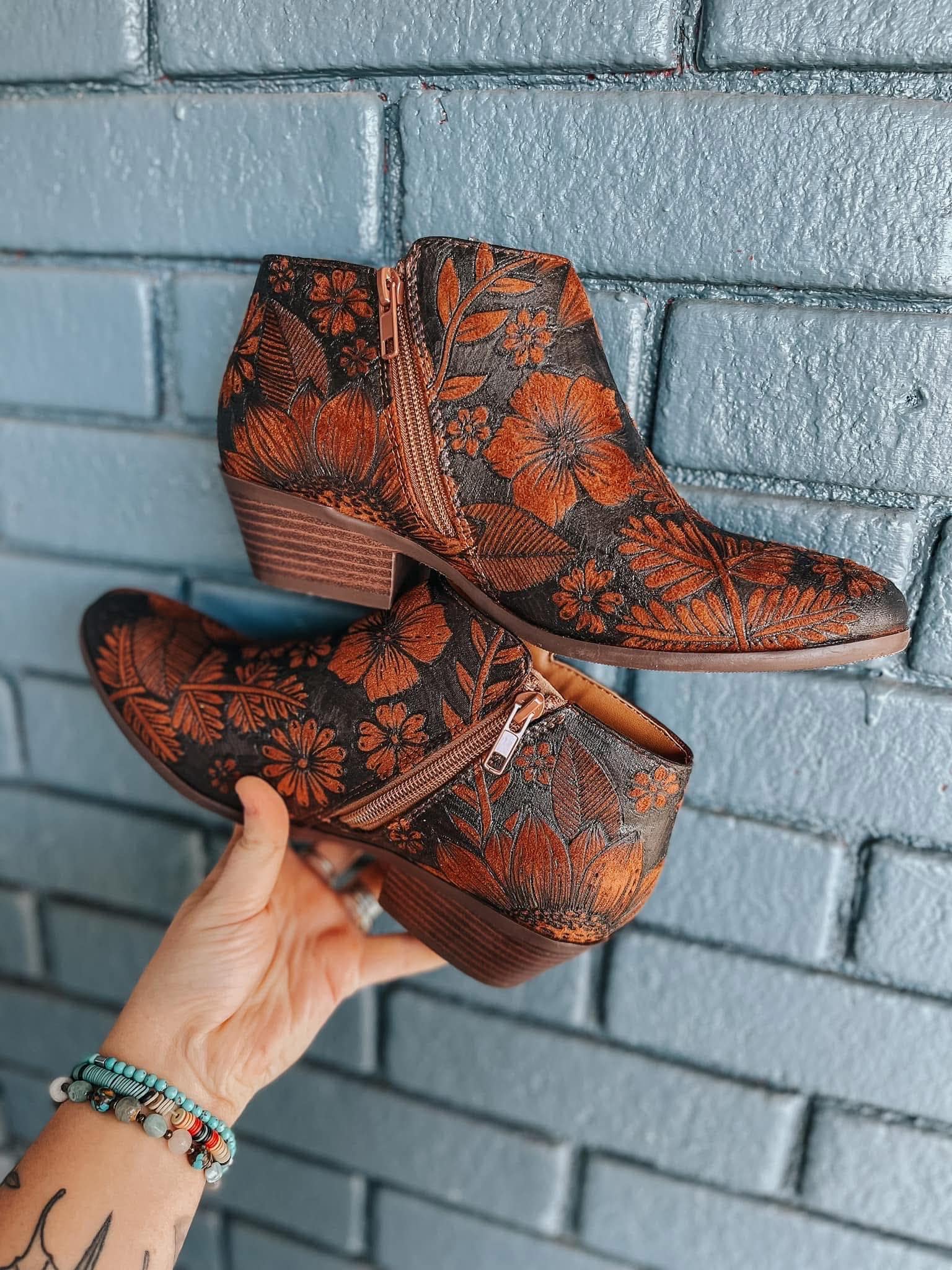Custom Burned Boots | Booties, Fall, Designed, Chunky, Festival, Boho ...
