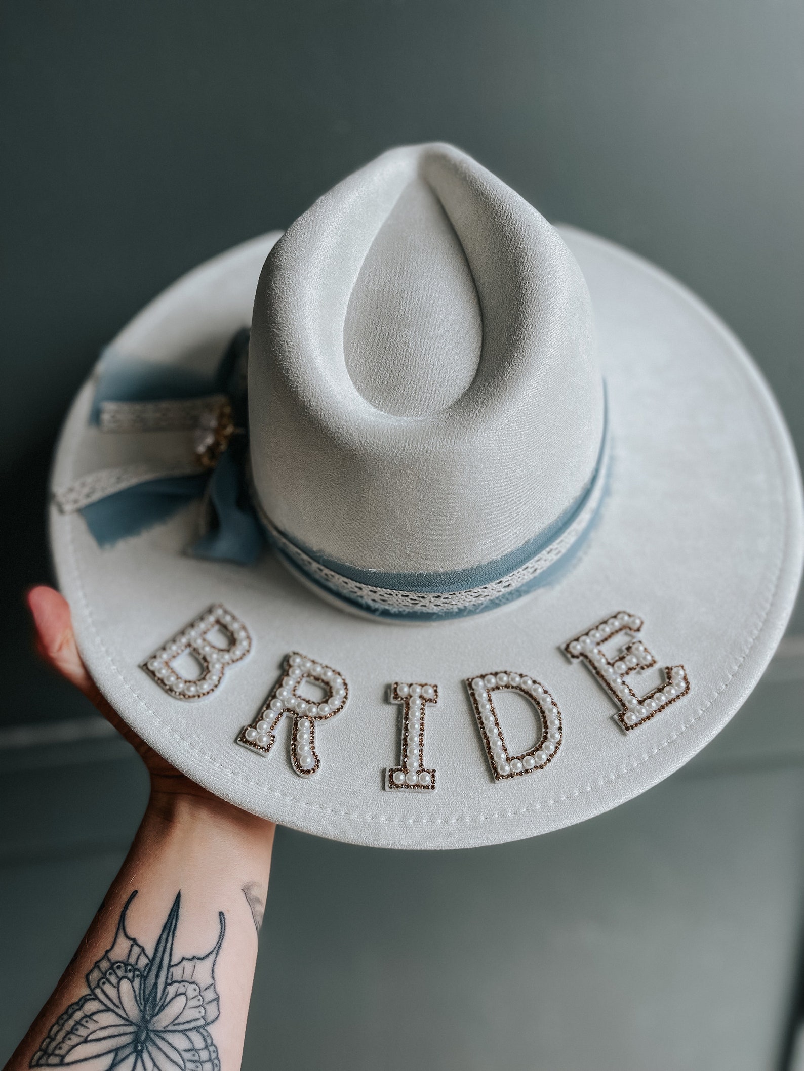 Custom Bridal Wide Brim Fedora Hat Wedding Engagement Bride Mrs White ...