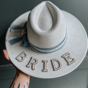 Custom Bridal Wide Brim Fedora Hat | Wedding Engagement Bride Mrs White ...