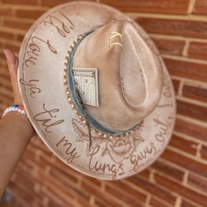 Tyler Childers Custom Hand Burned Wide Brim Fedora Hat | Floral, Flowers, Card, Stitched ...