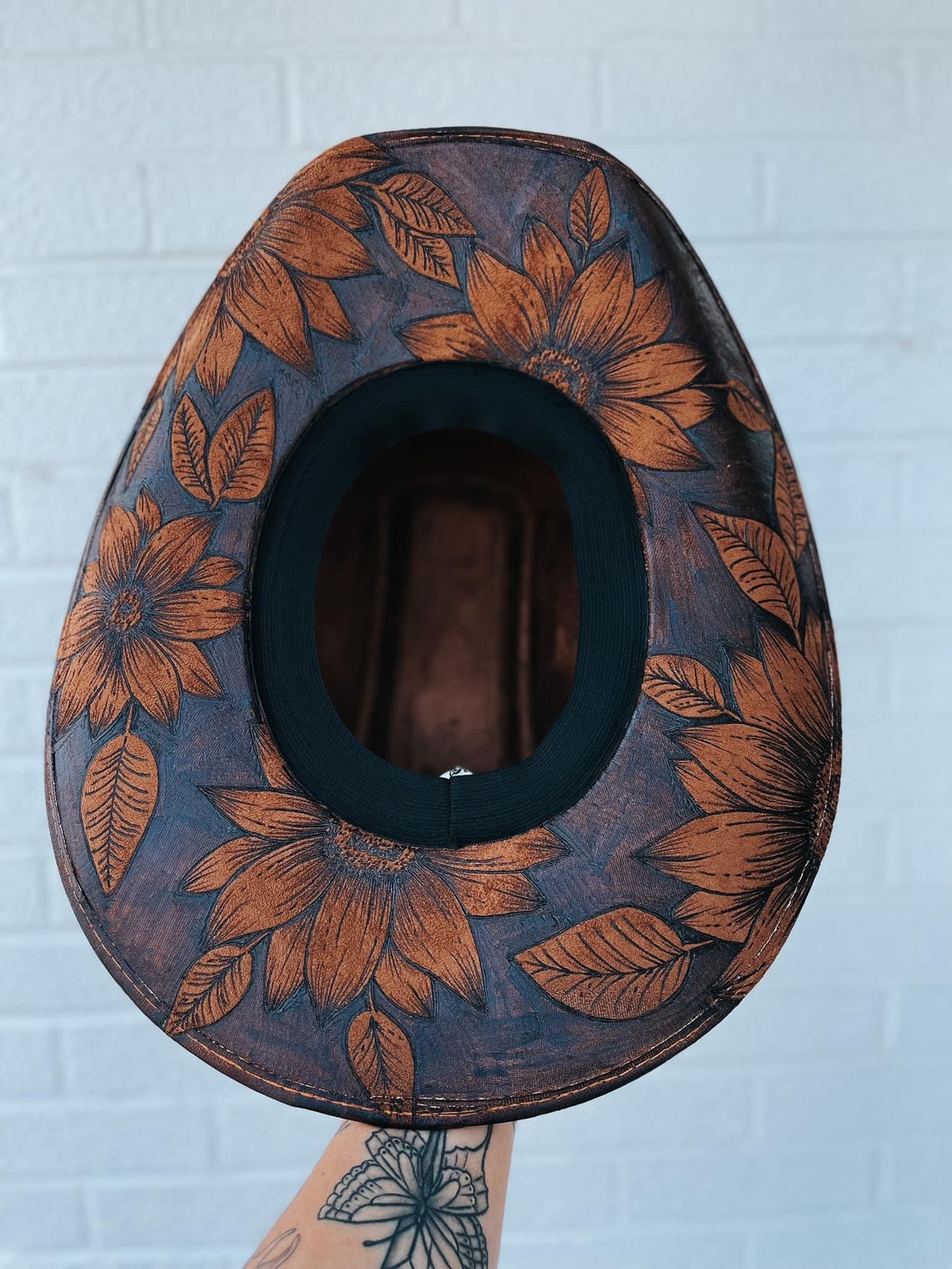 Sunflower Cowboy Burn Hat | Full Reverse Burn, Turquoise, Cowgirl ...