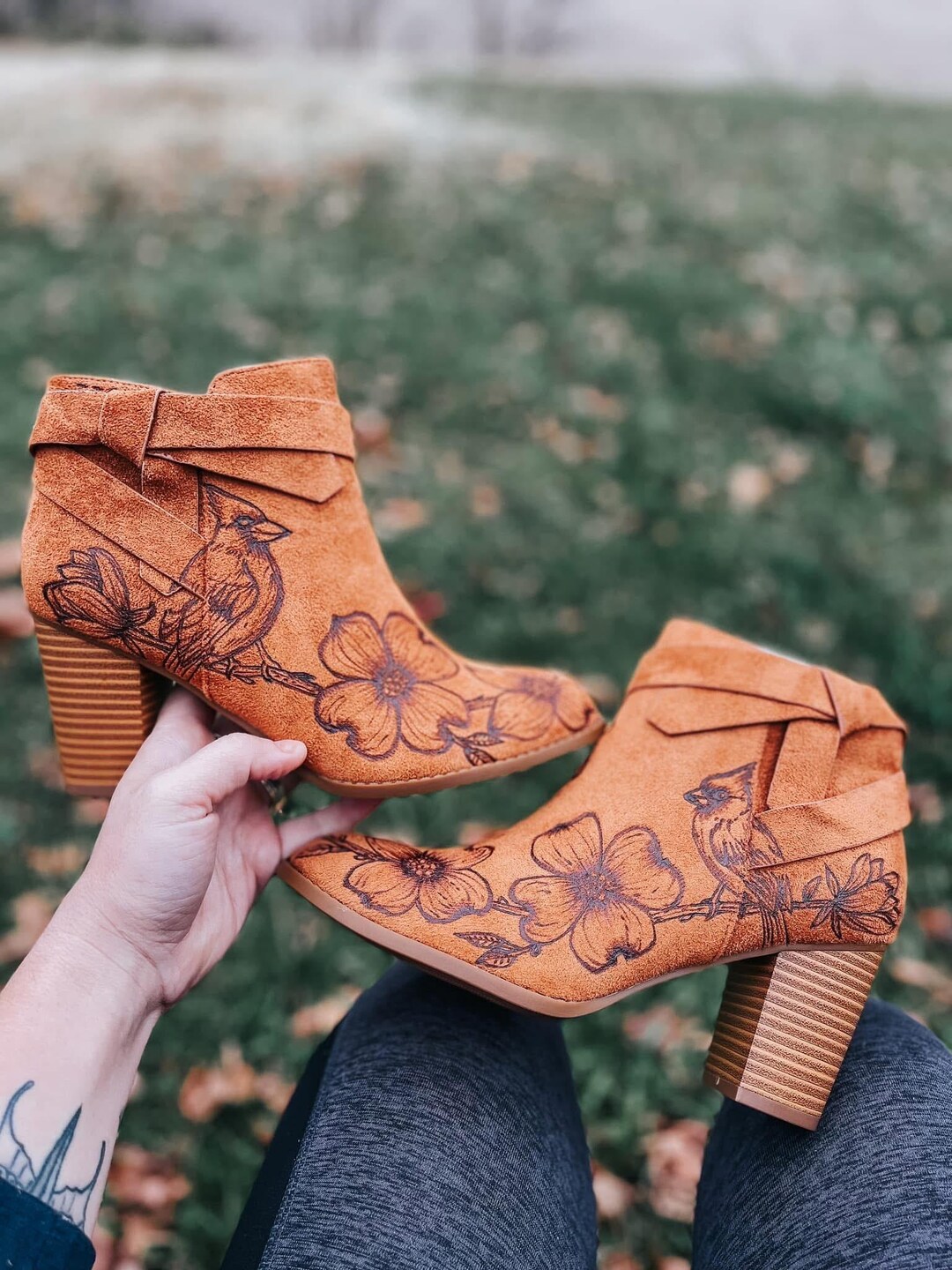 Custom Burned Boots | Booties, Fall, Designed, Chunky, Festival, Boho ...
