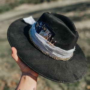 Black & Gold Custom Wide Brim Fedora Cards Concert Western Gothic ...