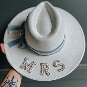 Custom Bridal Wide Brim Fedora Hat | Wedding Engagement Bride Mrs White ...