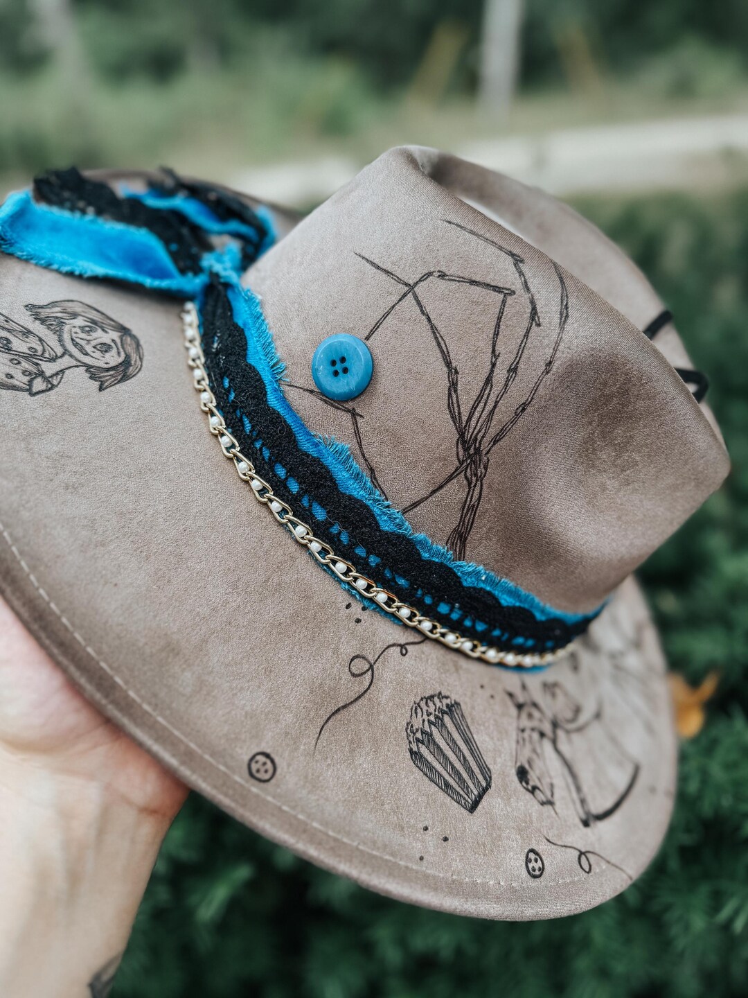 Coraline Themed Wide Brim Fedora Hat | Halloween Fall Lainey Wilson ...