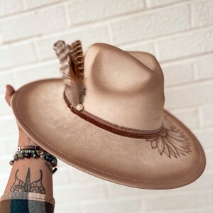 Sunflower Wide Brim Custom Fedora Hat | Tan, Summer, Feather, Country, Concert, Lainey Wilson ...