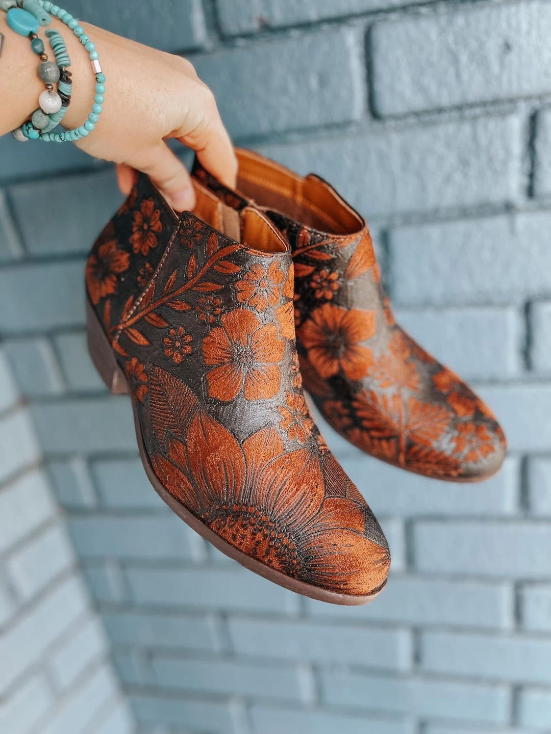 Custom Burned Boots | Booties, Fall, Designed, Chunky, Festival, Boho ...