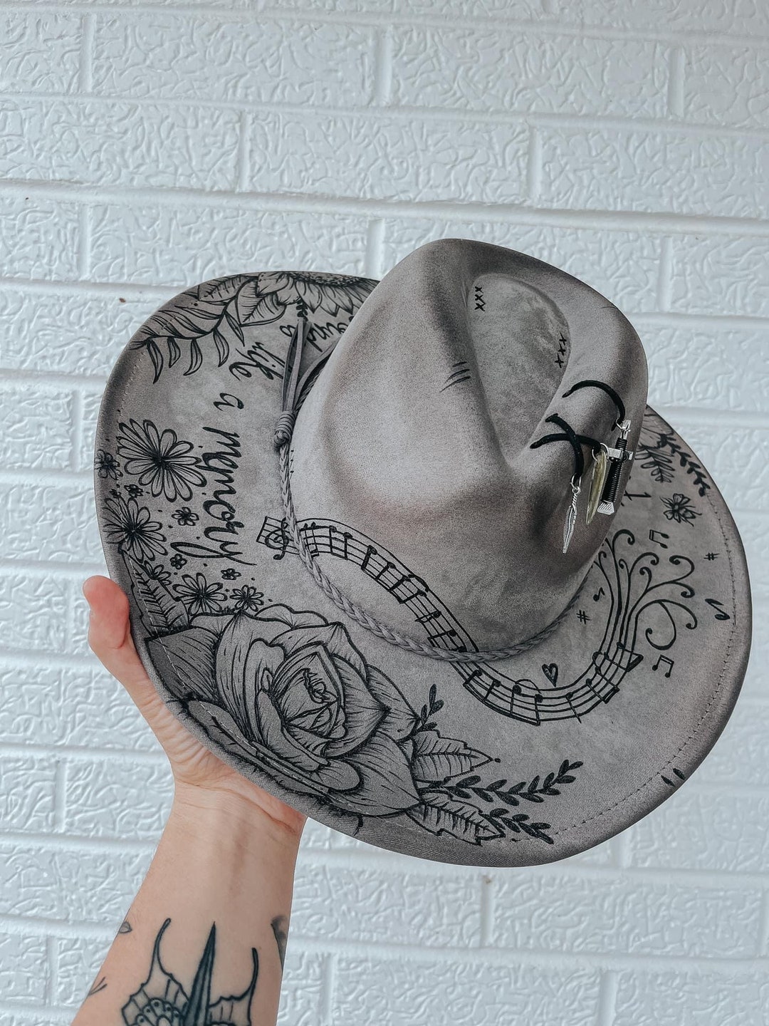 Custom Hand Burned Wide Brim Fedora Hat | Eric Church Country Music ...