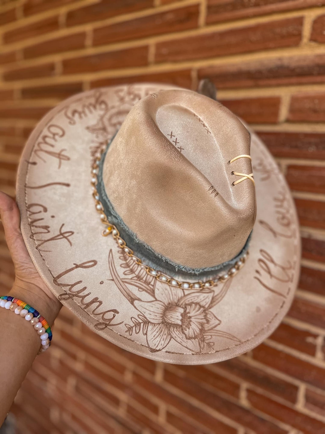 Tyler Childers Custom Hand Burned Wide Brim Fedora Hat | Floral ...