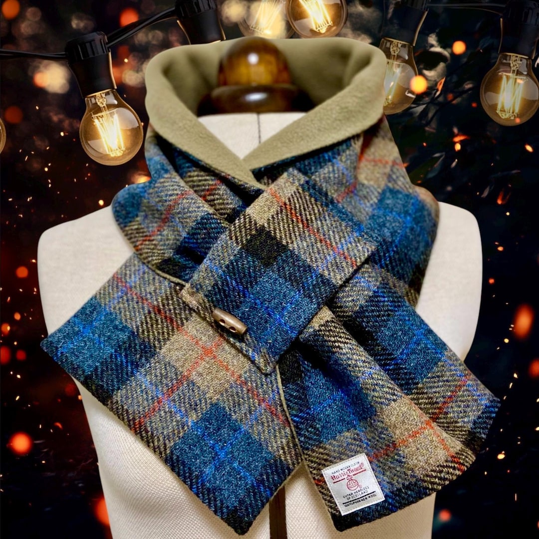Harris Tweed Neck Warmer, Stylish Navy & Taupe Scarf, Pure Scottish ...