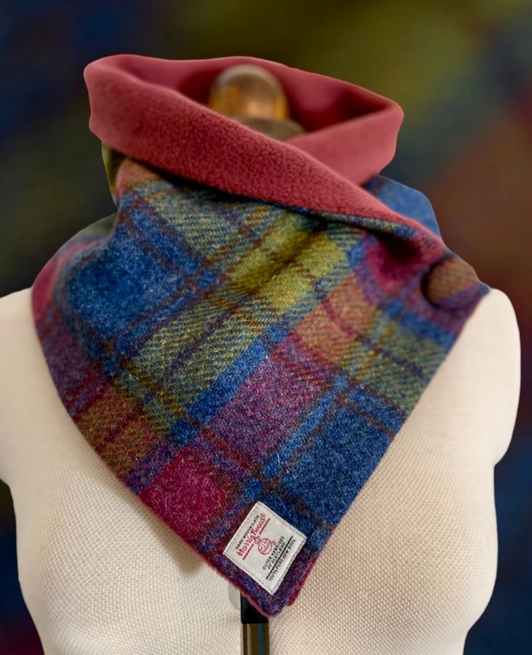 Harris Tweed Wool Neck Warmer, Scottish Pure Wool Blue, Red & Green ...