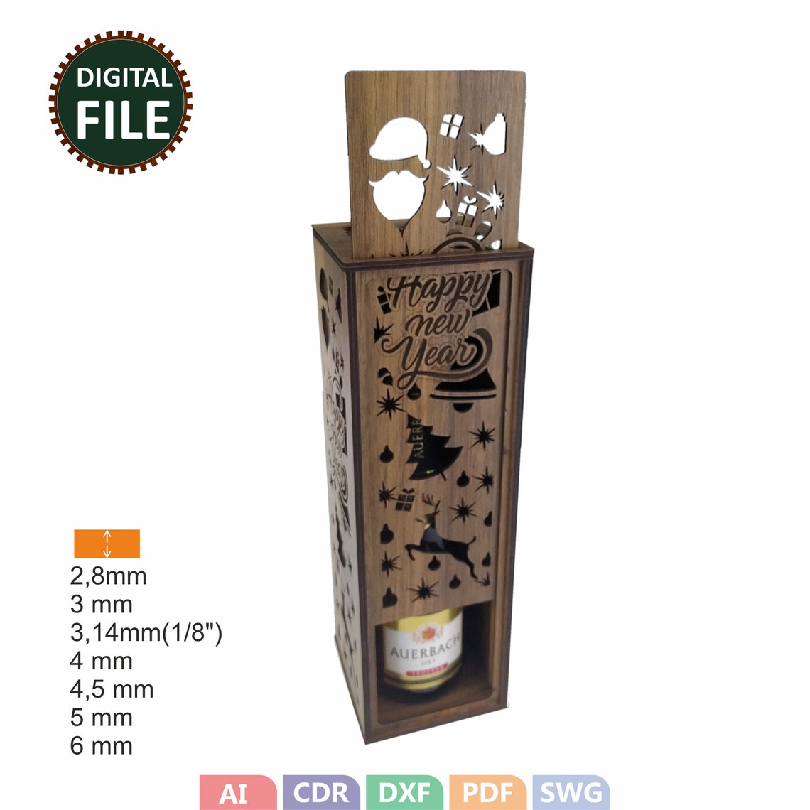 Wooden New Yers Wine Box SVG, DXF, Christmas, Wine Box, DIY, 2,8mm/3mm ...