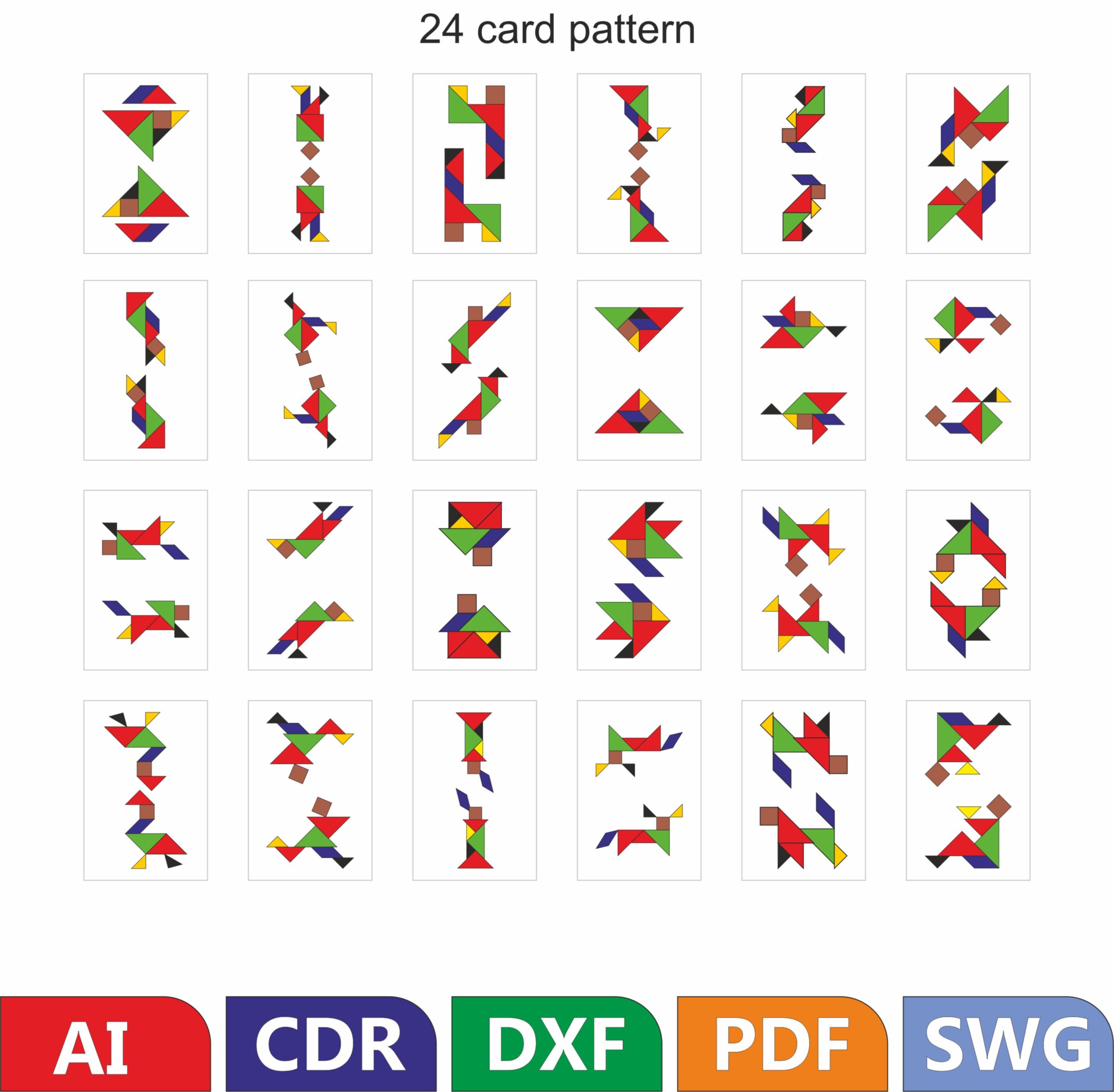 24 Tangram Card Tangram Toys Svg Tangram Wooden Toys Laser - Etsy