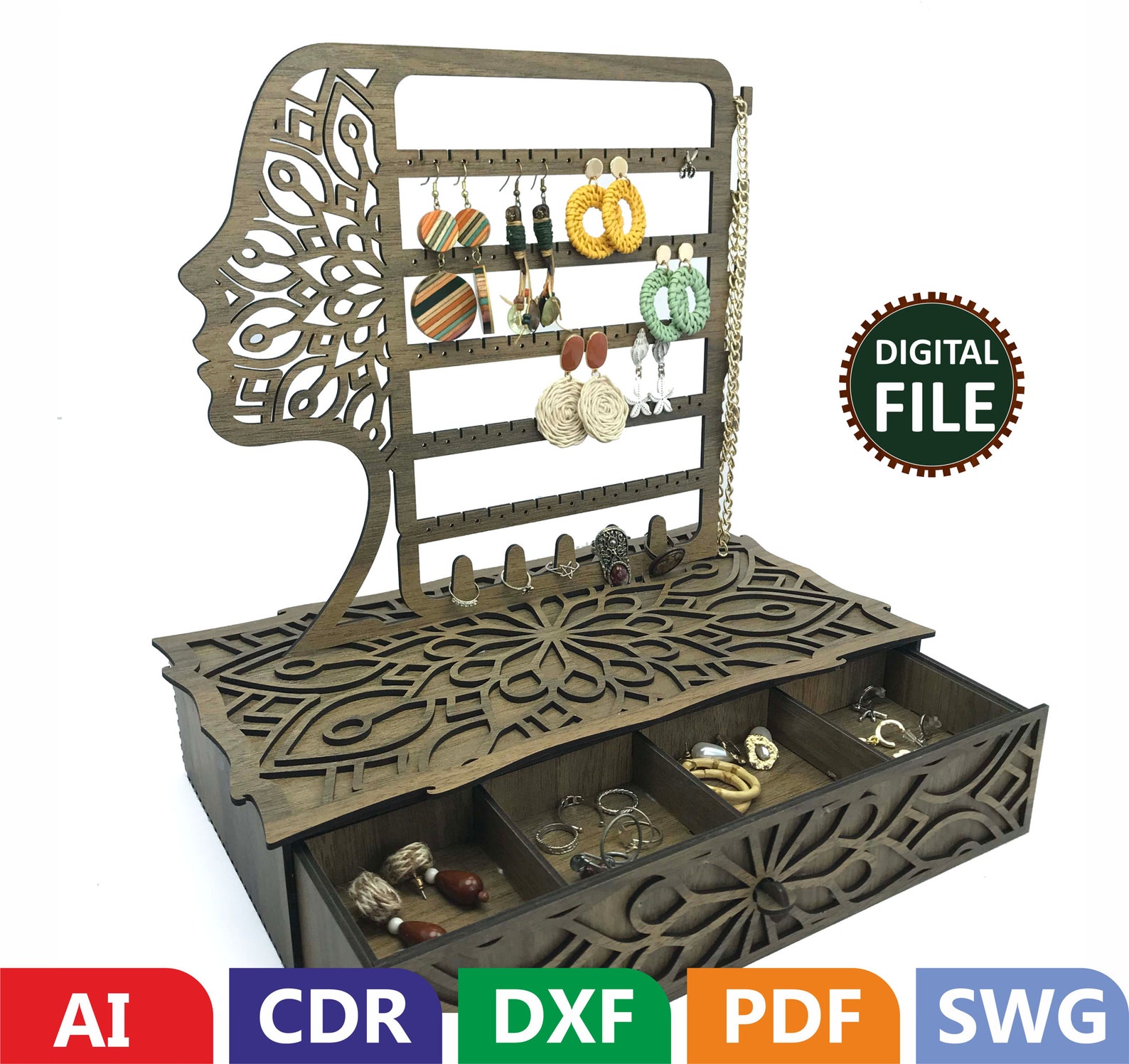 Feminine Jewelry & Trinkets Stand Svg Floral Earrings Stand - Etsy