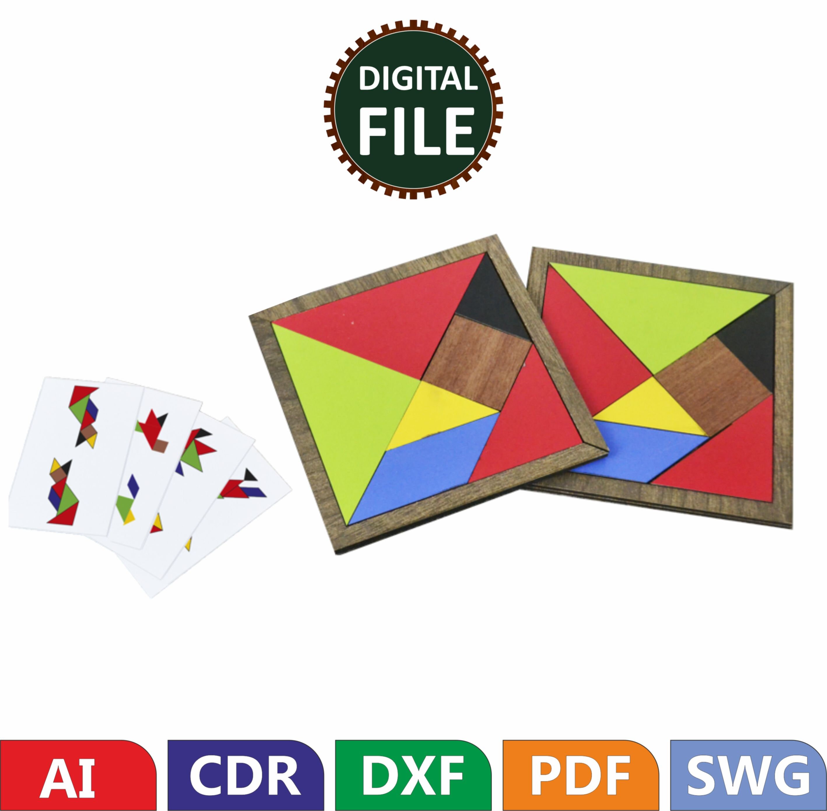 24 Tangram Card Tangram Toys Svg Tangram Wooden Toys Laser - Etsy