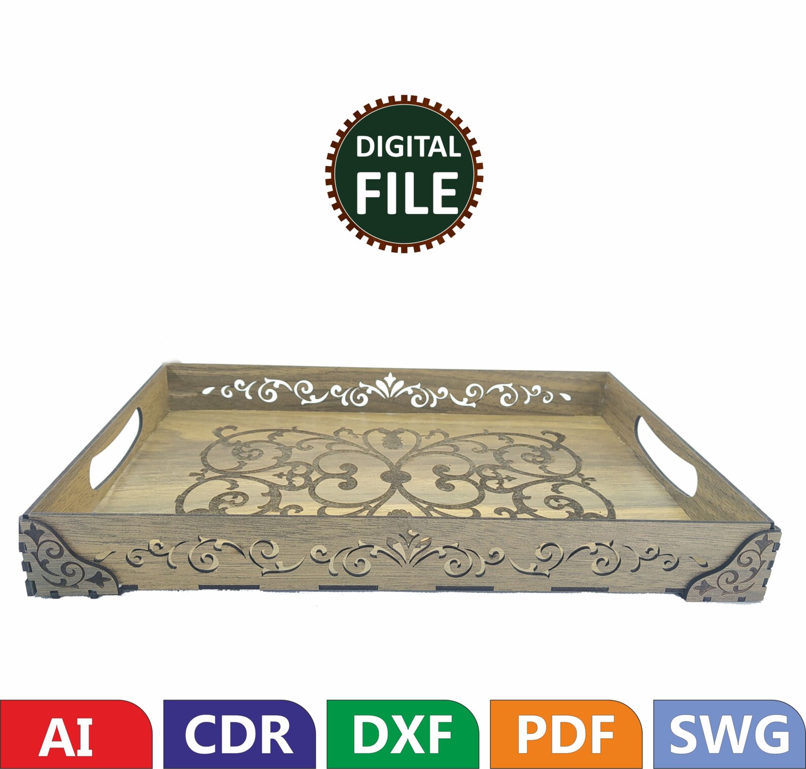 Rectangular Serving Tray Laser SVG File, Wooden Tea Tray Laser Cut ...