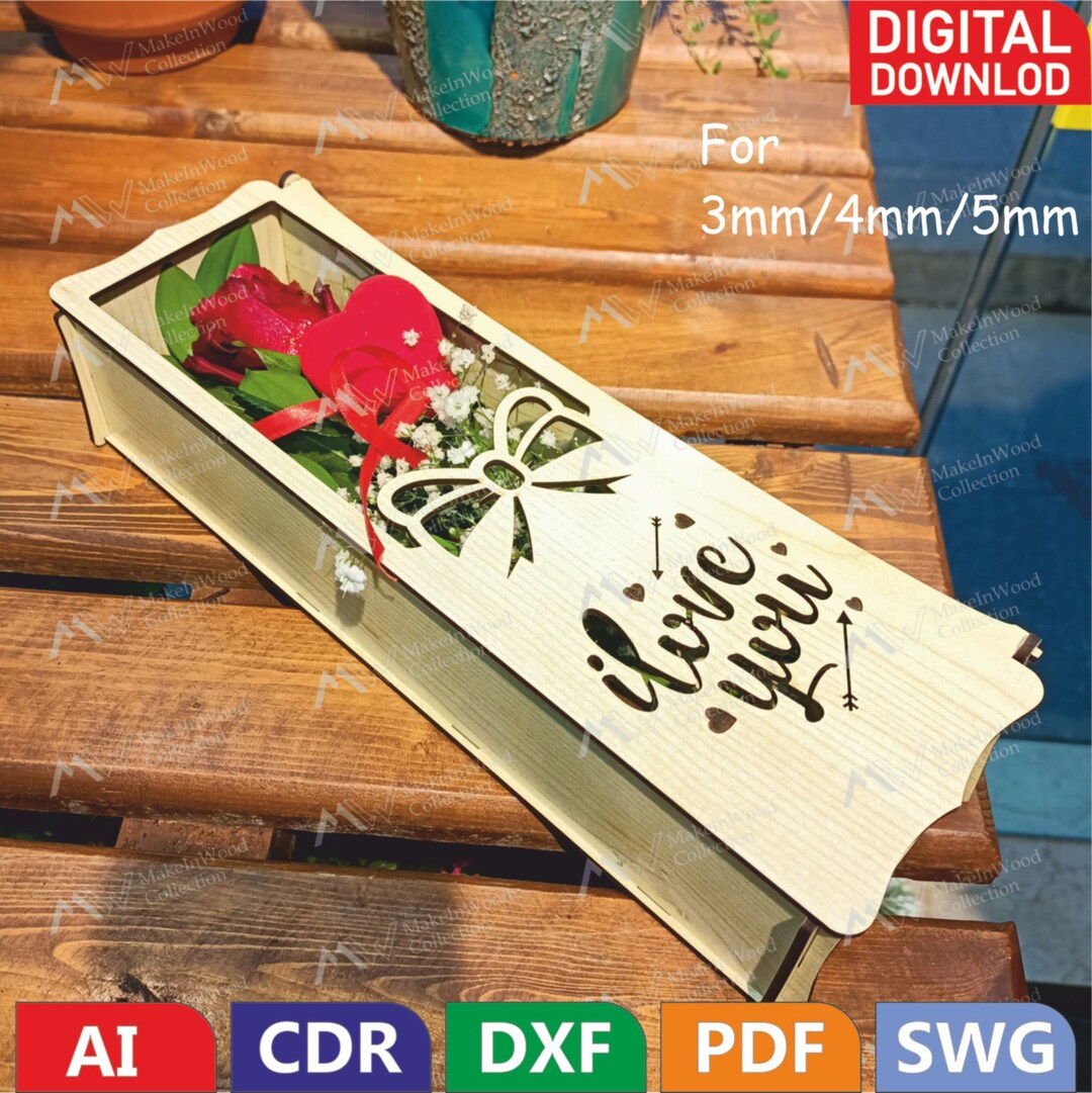 Rose Box Made of Wood, Grate Gift, Laser Cut Files, DXF, SWG Files ...