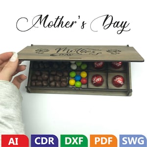 Happy Mothers Day Engraved Wooden Chocolate Box, Digital Drawing, Mom's ...