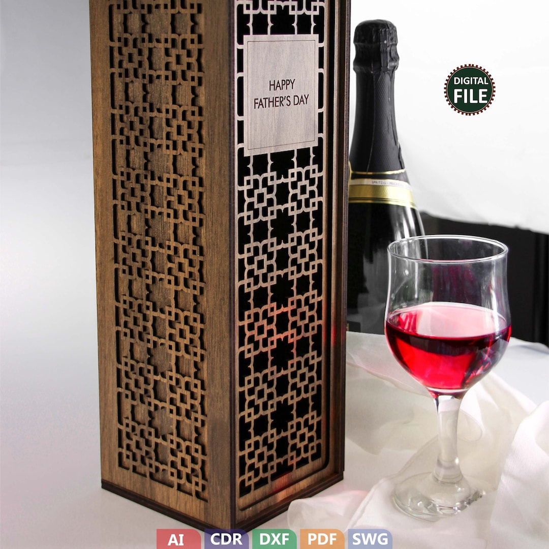 Father's Day Wooden Wine Box, DIY Wooden Wine Box, Svgi Cdr, Dxf, Laser ...