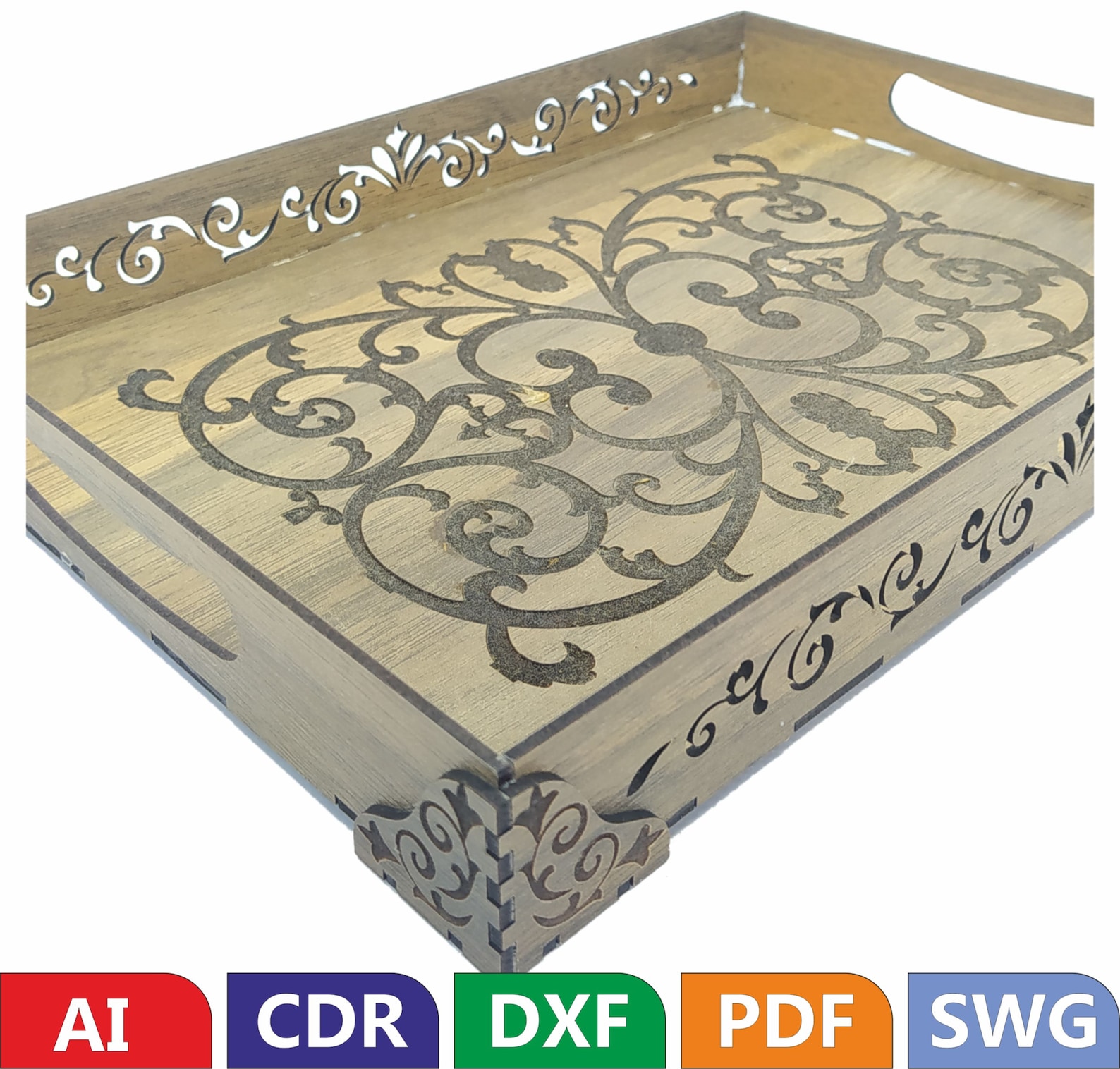 Rectangular Serving Tray Laser SVG File, Wooden Tea Tray Laser Cut ...