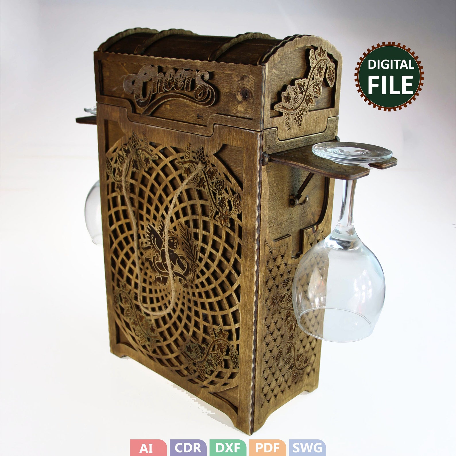 Wooden Double Wine Box Svg, Gift Box for Wine Bottle 3mm, 1/8inch, 4mm ...