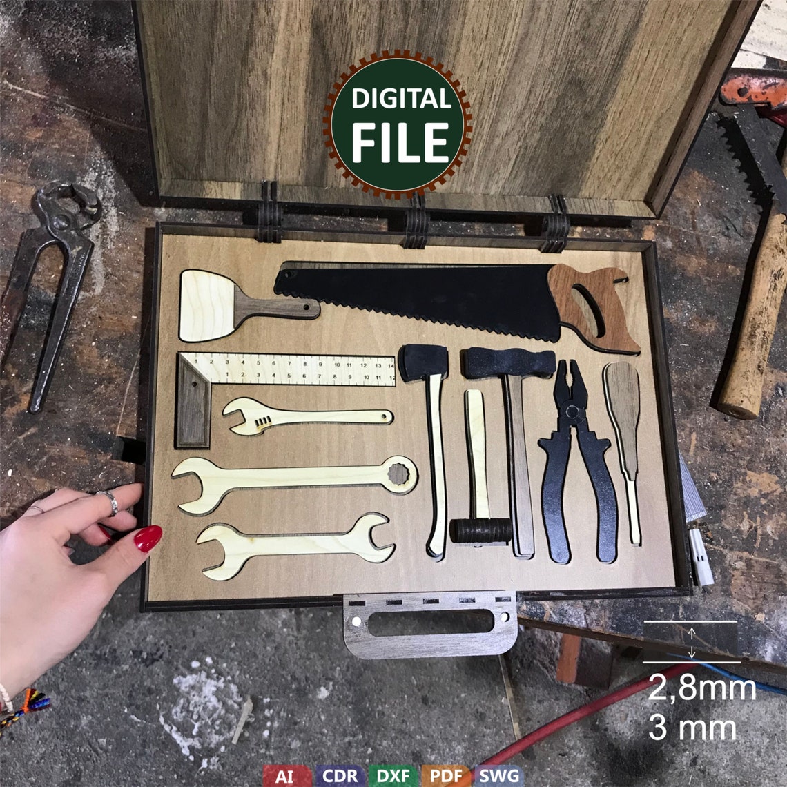 Wooden Tool Kit, Wooden Tool Case, Tool Kit Svg, Tool Case Digital ...