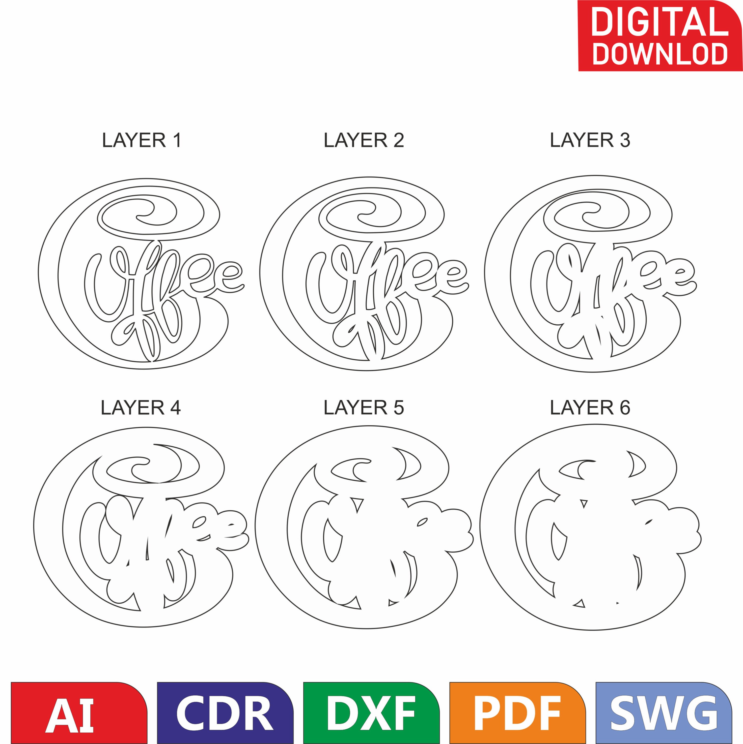 Coffee 3D Zentangle Svg Files, Multilayer Panel for Laser Cutting, SVG ...