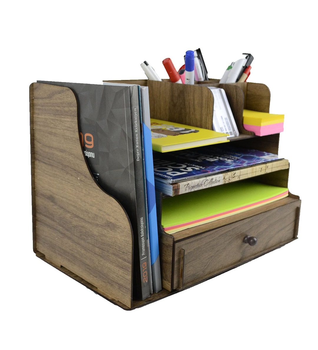 Wood, Multi Compartment, Desk Organizer With Drawer, Digital Download ...