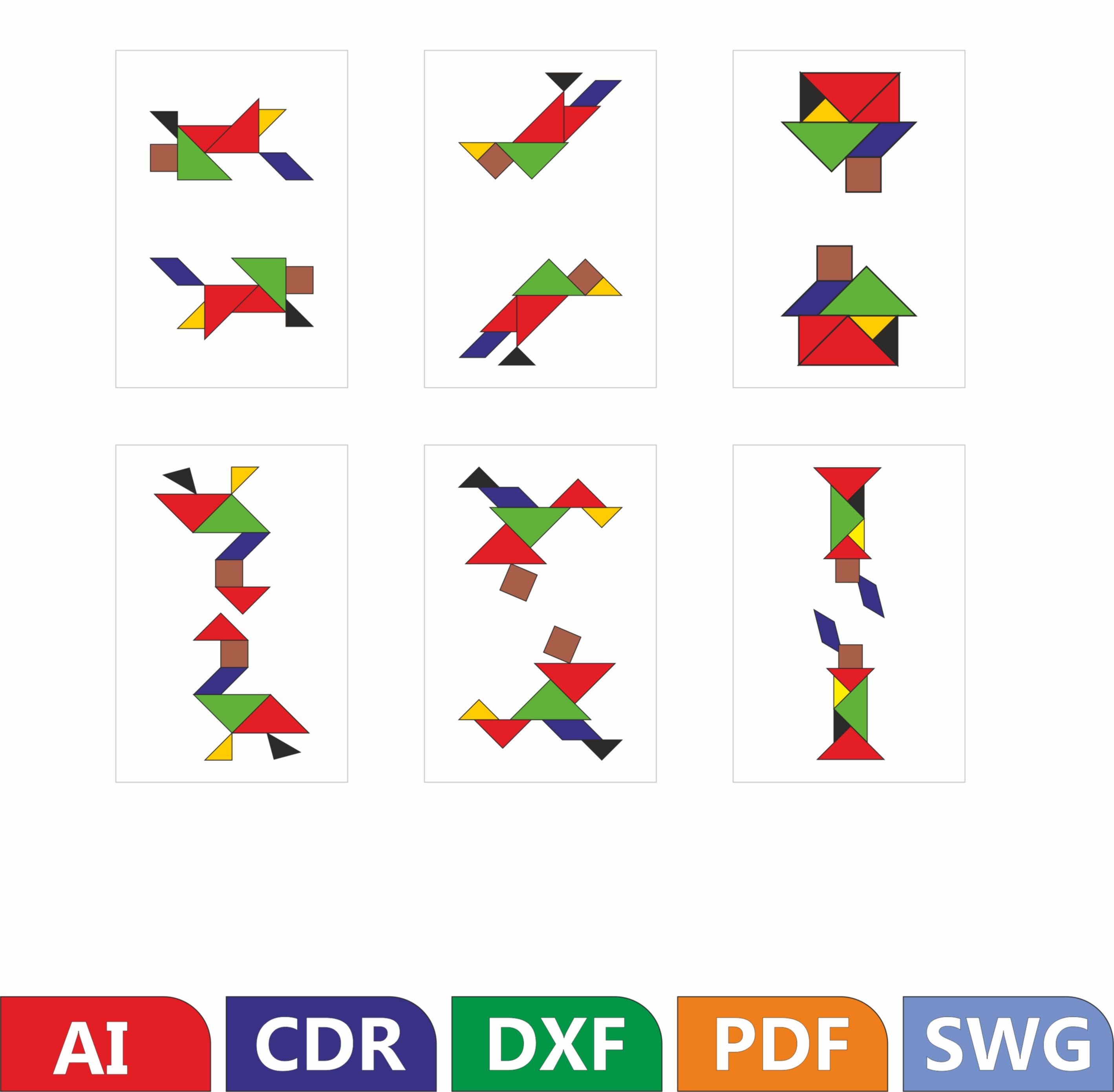 24 Tangram Card Tangram Toys Svg Tangram Wooden Toys Laser - Etsy