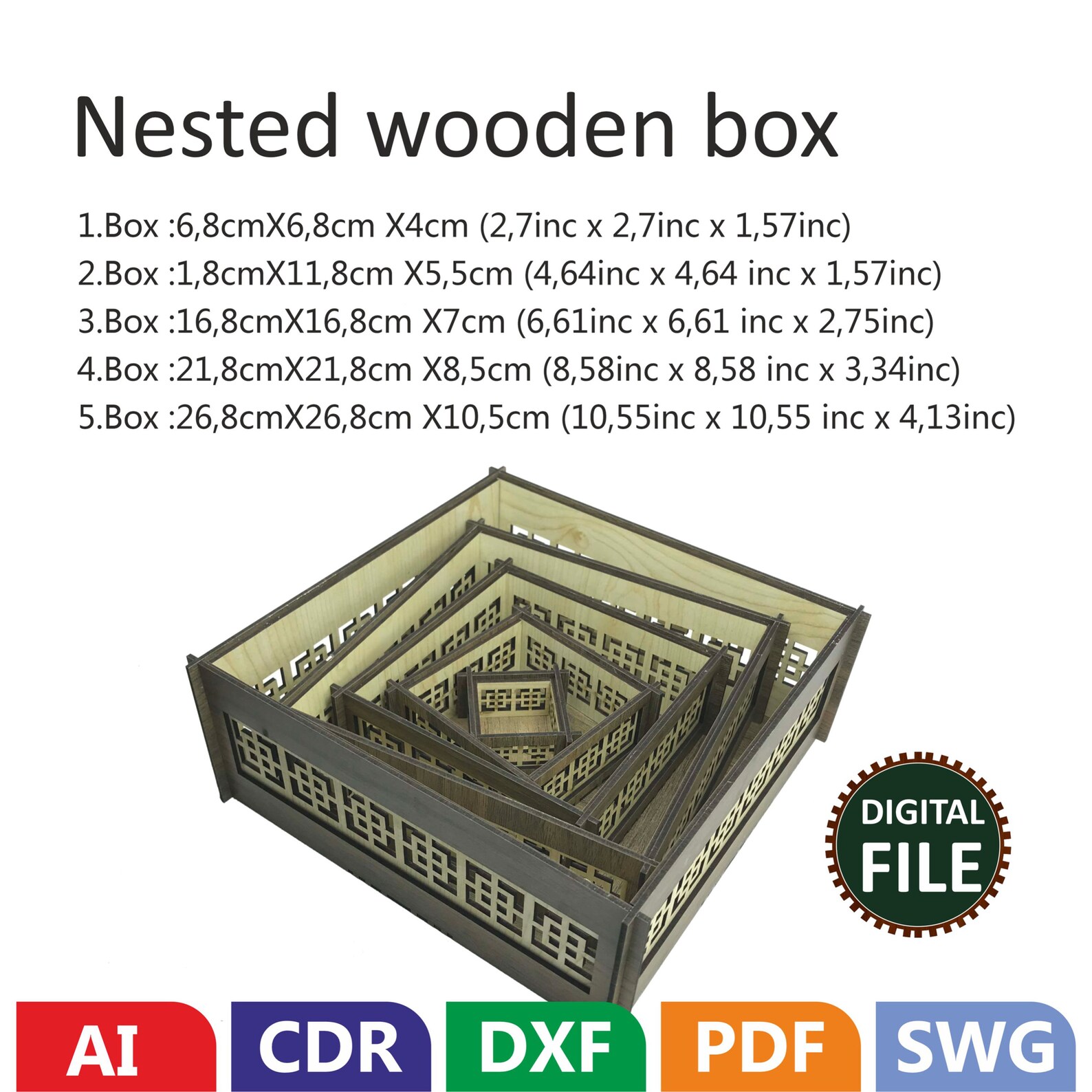 Size Box Svg Wooden Box Svg Patterned Box Cdr Digital - Etsy