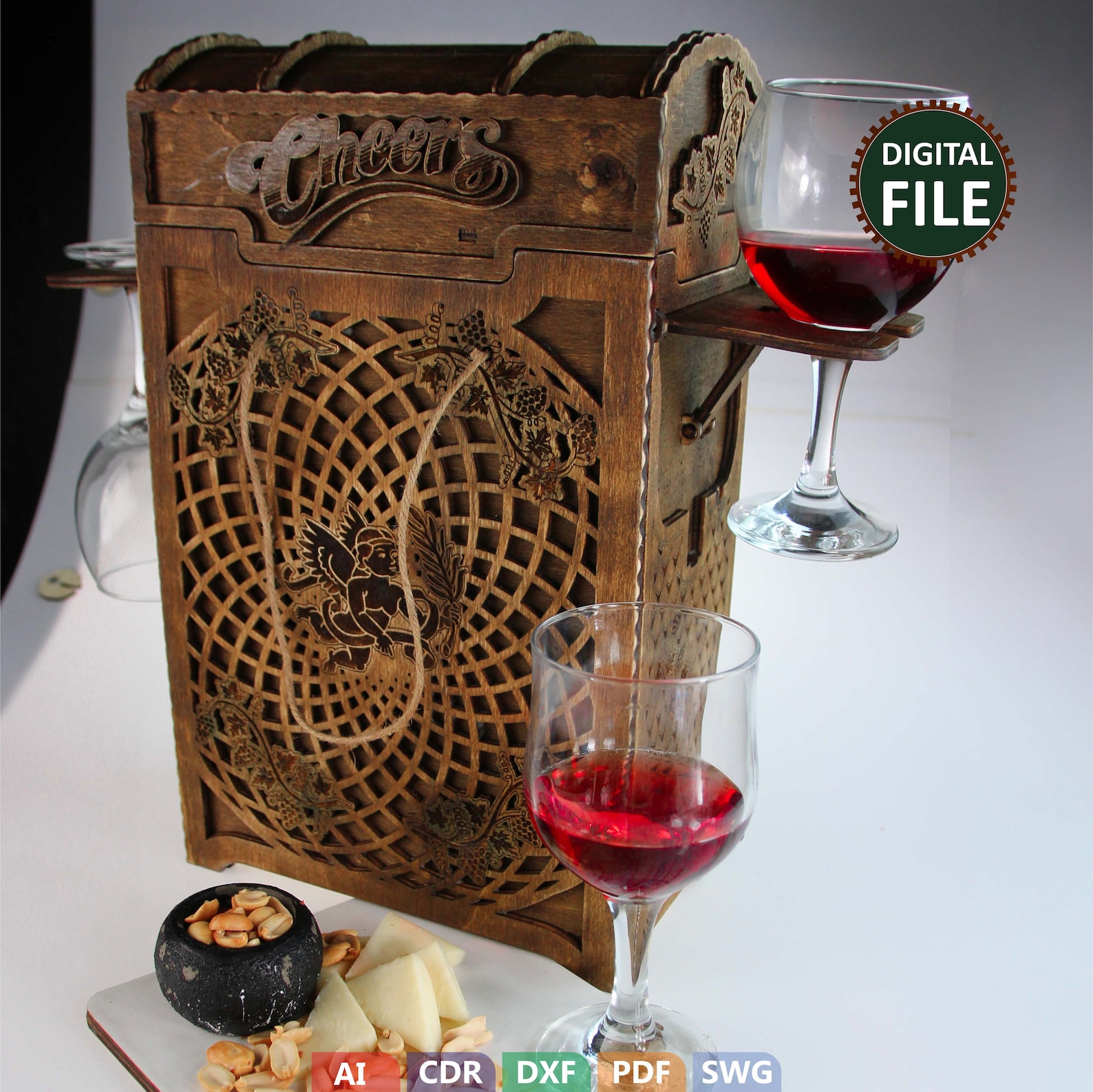 Wooden Double Wine Box Svg, Gift Box for Wine Bottle 3mm, 1/8inch, 4mm ...