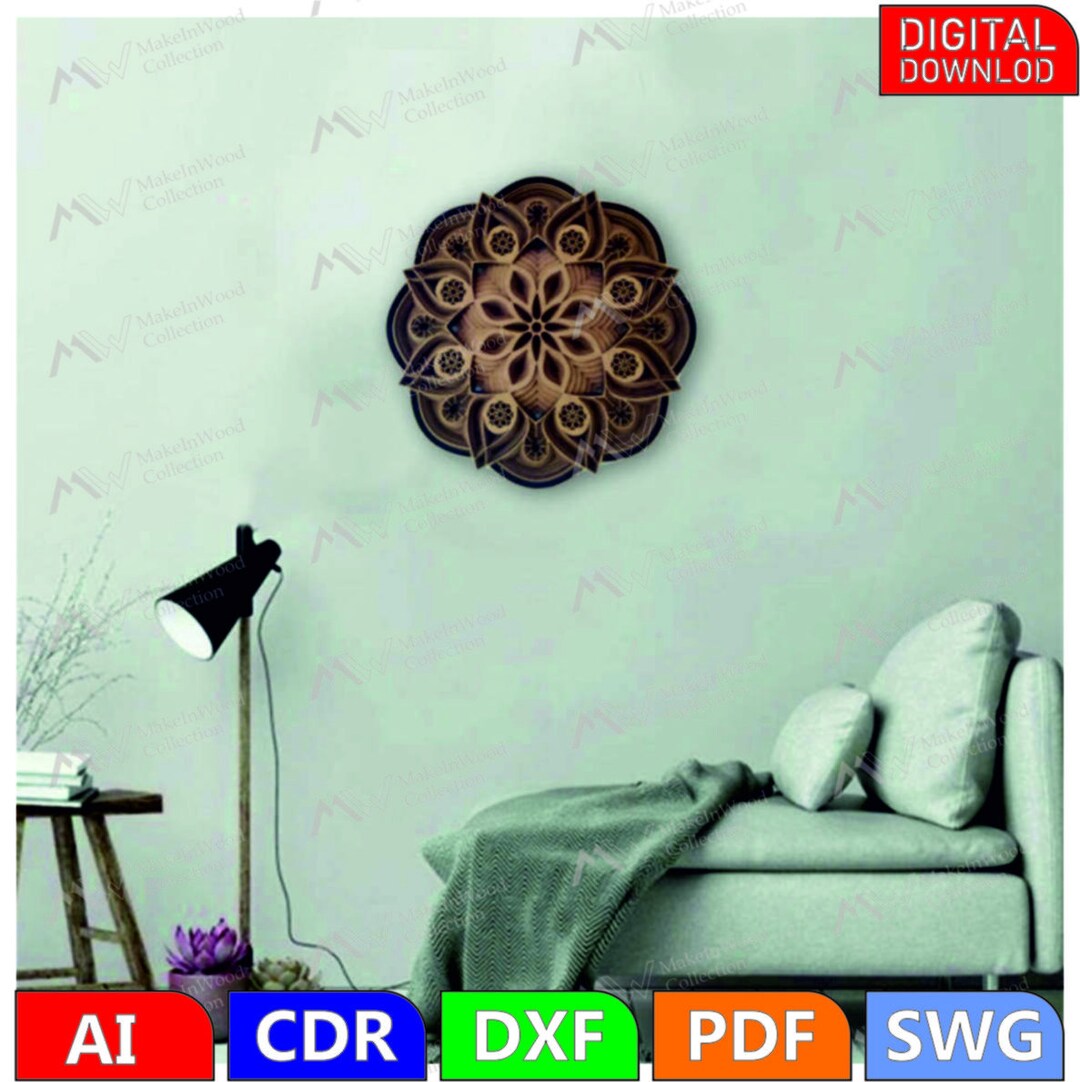 3D Mandala Swg Files, Multilayer Panel for Laser Cutting, SVG Files ...